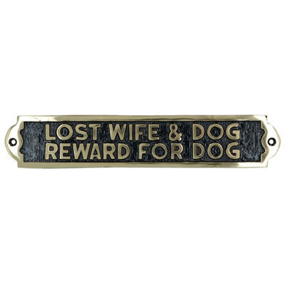 AB Tools Lost Wife & Dog Reward Sign Plaque Brass Finish Wall House ...
