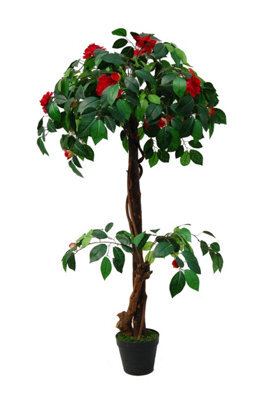 Tradala 4Ft Lush Artificial Red Leaf Ficus Tree 120Cm / 4Ft Tall With ...