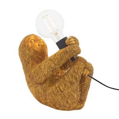 Vintage Gold Sloth Table Light - Resin Figure - Matt Black Lamp Holder ...
