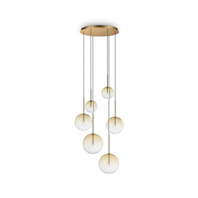 Ideal Lux Equinoxe 6 Light Cluster Pendant Ceiling Light Shaded Amber ...