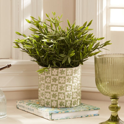 Dibor Classic Small Green Floral Checkerboard Indoor Flower Planter H10 ...
