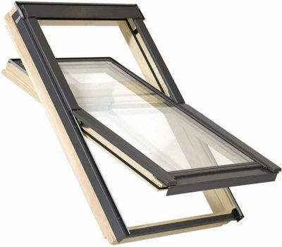 Yardlite Roof Window Grey / Pine Wood Centre Pivot Loft Skylight ...