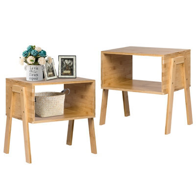Costway Set Of 2 Stackable Bedside Table Nightstand Bamboo Coffee Tea ...