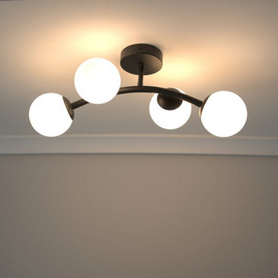 Valuelights Jas Black 4 Way Ceiling Light With White Frosted Glass ...