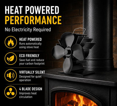 Voyto Small 183 mm Mini 4 Blade Heat Powered Stove Fan- For Wood ...