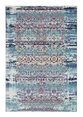 Blue Floral Rug, Traditional Luxurious Rug, Stain-Resistant Rug For ...