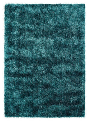 Teal Shaggy Rug, Anti-Shed Easy To Clean Rug, Handmade Plain Modern Rug ...