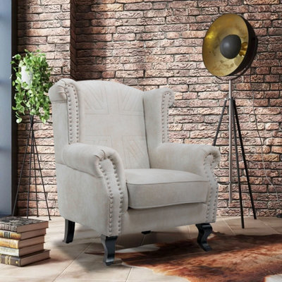 Faux Leather Suede Effect Britannia Wing Back Chair With Union Jack ...