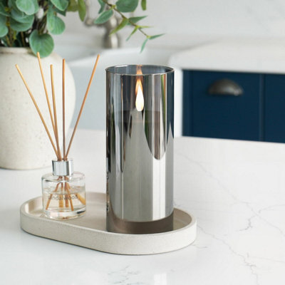 Festive Lights Ember™ Battery Hurricane Smoked-Glass Candle, 17.5Cm by ...