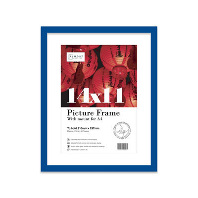 "14X11"" Blue Frame With Mount For A4 Pictures 20mm Thin Edge Portrait ...