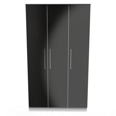 Chester Triple Mirror Wardrobe In Black & White (Ready Assembled) by B ...