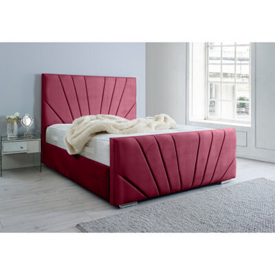 Marco Plush Bed Frame With Lined Headboard - Maroon by B&Q | ufurnish.com
