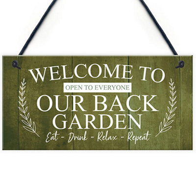Red Ocean Back Garden Sign Hanging Wall Shed Plaque Rustic Friendship ...