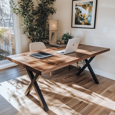 Ashford Blake Solid Walnut Office Desk - Chunky X Legs by B&Q ...