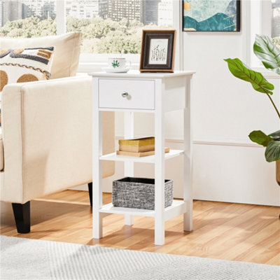Yaheetech White Narrow Bedside Table Nightstand With 1 Drawer & 2 ...