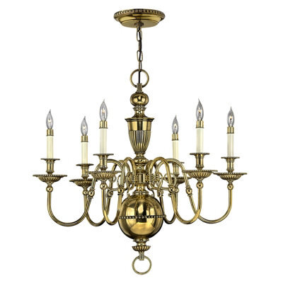 Elegant 6 Bulb Burnished Brass Chandelier Pendant Light With Led E14 ...