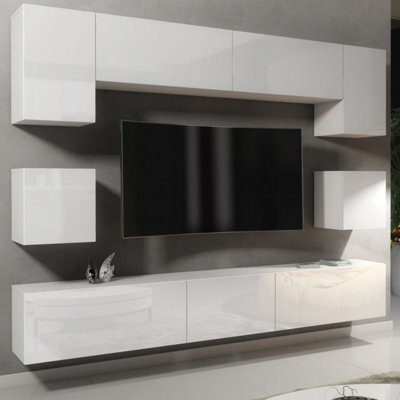 Wall Tv Unit Panorama - White With Gloss Doors by B&Q | ufurnish.com
