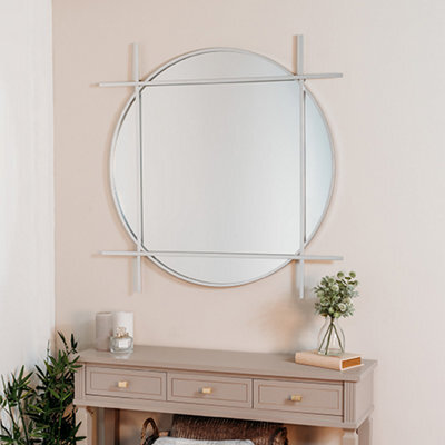 Chic Interiors Large Round Silver Wall Mirror With Square Frame 97Cm X ...