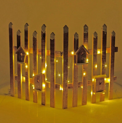 Urbn-Living Urbnliving 98Cm Led Light Wooden Snow Picket 1 Fence Brown ...