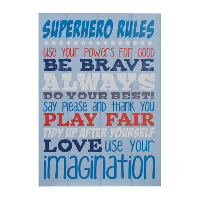 Orsina Kids Superhero Rules Wall Plaque, Inspirational And Educational ...