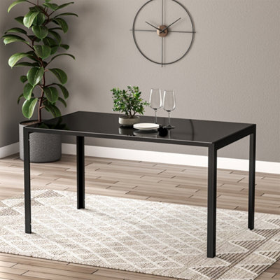 Living And Home Black Rectangular Glass Dining Table Coffee Table 6 Seater D 80 Cm X W 140 Cm by ...