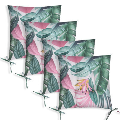 OHS Seat Pads 4 Garden Chairs Cover Ties Tropical Outdoor Cushions by B ...