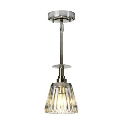 Stylish Ip44 Pendant Ceiling Light With Cut Glass Shade And Brushed ...