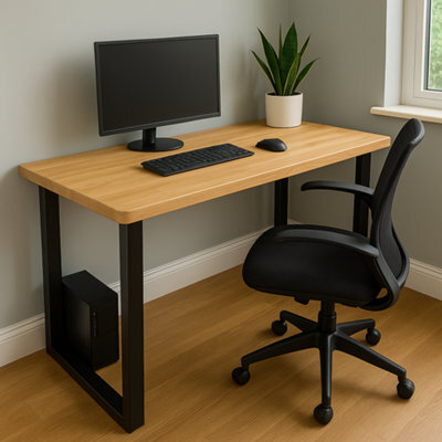 TRL Handmade Furniture Solid Oak Staved Desk - Black Ozmo by B&Q ...