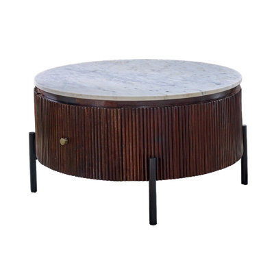 Buttercup Farm Opal Round Fluted Coffee Table With Marble Top & Metal ...