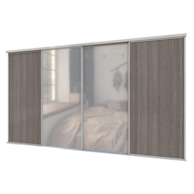 A-Class Sliding Doors Set Of 4 Dark Oak & Mirror Sliding Wardrobe Door ...