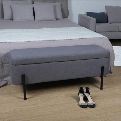 Home Source Oasis Grey Linen Ottoman With Black Metal Legs by B&Q ...