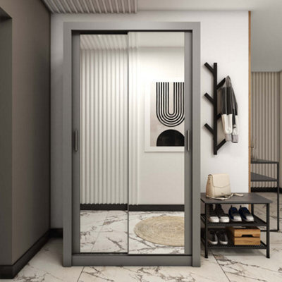 Arte Sleek Mirrored Sliding Wardrobe In Grey - Spacious & Modern ...