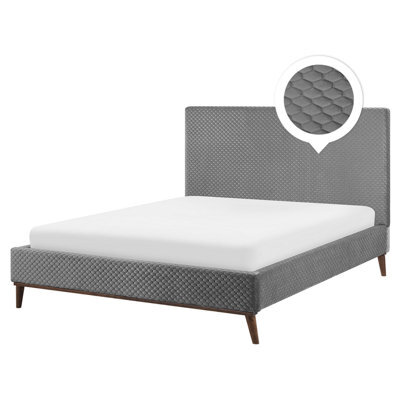 Beliani Bed Velvet Bayonne 160 X 200 Cm (Eu King Size) Light Grey by B ...