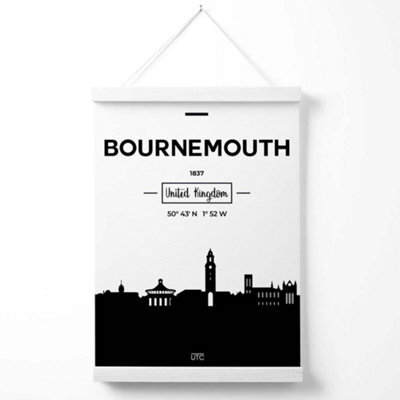 Artze Wall Art Bournemouth Black And White City Skyline Art Print With ...