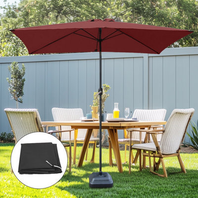 Sundaze Wine Red Rectangle 2X3M Garden Parasol Outdoor Patio Tilt Crank ...