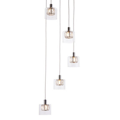 Multi Light Ceiling Pendant 5 Bulb Chrome & Crystal Chandelier Height ...