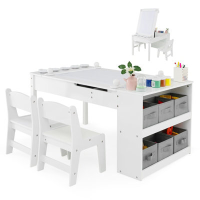 Costway 2-In-1 Kids Art Table And Easel Set Toddler Play Activity ...