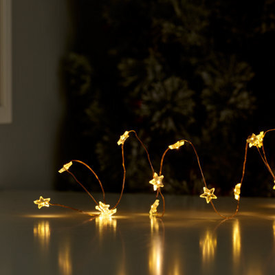 20 Warm White Star Wire Led String Lights With Timer Function Copper ...