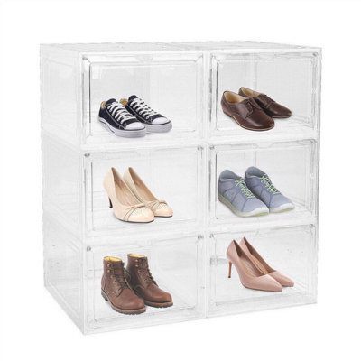 6 Pack Transparent Shoe Storage Boxes Hard Plastic Stackable Shoe Box ...