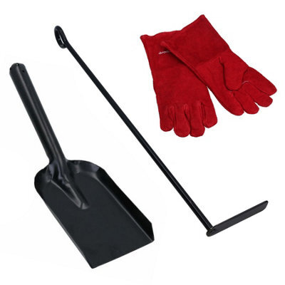 AB Tools L Ash Rake Scraper, Shovel & Gloves Wood Burner Fire Coal ...