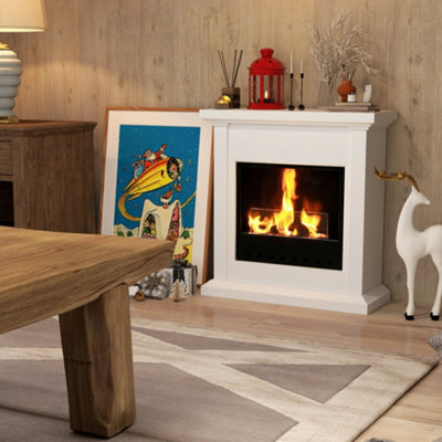 Homcom Bioethanol Fire, Ethanol And Gel Fireplace, 3 Hours Burns, White ...