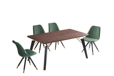 Life Interiors Sofia Cosmo Walnut Lux Dining Set With 4 Green Velvet Chairs by B&Q | ufurnish.com