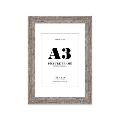 A3 Walnut Ornate Picture Frame (42 X 29.7Cm) With Mount For A4 Poster ...