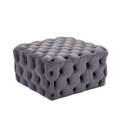 Thehotsale Square Foot Rest Stool Grey Velvet Button Footstool Bench by ...