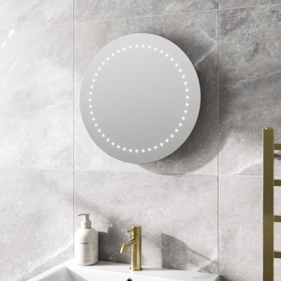 Aurora Modern Led Illuminated Bathroom Mirror Battery Powered Round ...