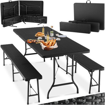 Tectake Camping Table And Bench Set - Robust And Foldable - Black ...