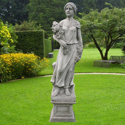 Large Conservatory Female Statue With Rose Bouquet On A Plinth by B&Q ...