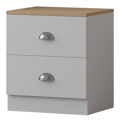 Fwstyle Matt White 2 Drawer Bedside Table Cabinet Oak Top Nightstand by ...