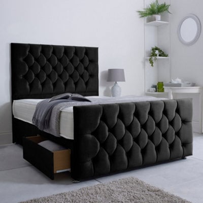 Bsspoke Maya 6Ft-Super King Divan Bed Set Black Plush Velvet With 2 ...