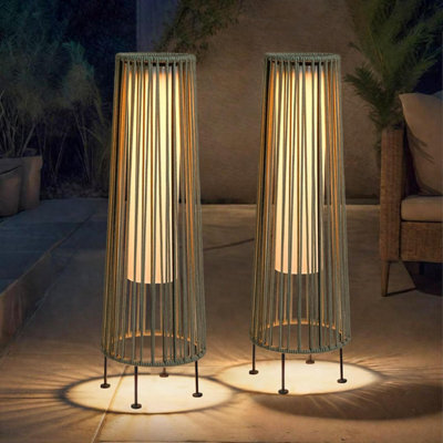 Trirocks Outdoor Floor Lamp 2 Piece Solar Powered Lantern Wicker Patio ...